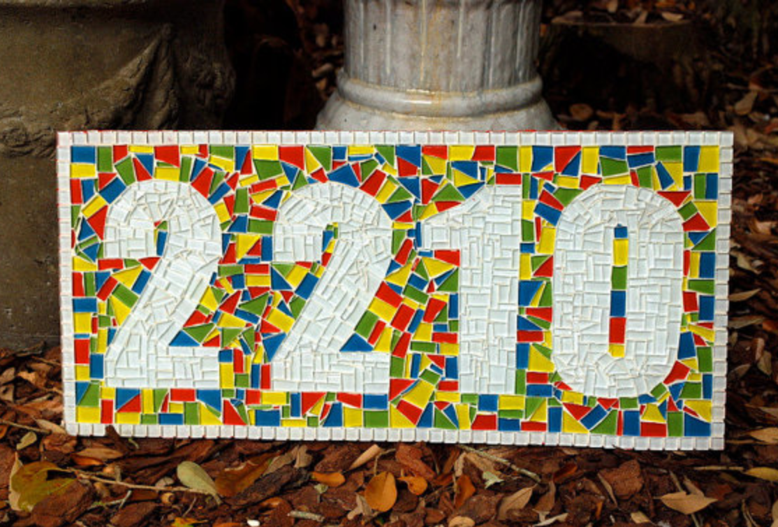 Mosaic Address Sign With Four Numbers on Luulla